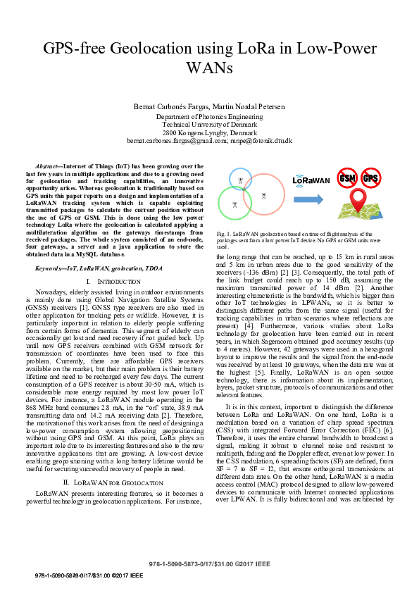 Pdf Gps Free Geolocation Using Lora In Low Power Wans