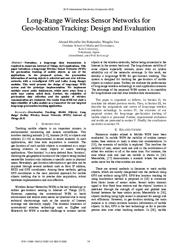 (PDF) Long-Range Wireless Sensor Networks for Geo-location Tracking ...