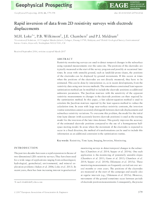 (PDF) Rapid inversion of data from 2D resistivity surveys with ...
