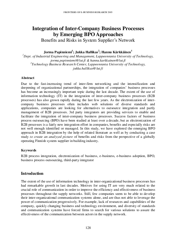 (PDF) Integration of Inter-Company Business Processes by Emerging BPO ...