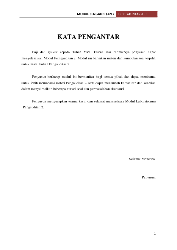 (PDF) MODUL PENGAUDITAN 2 PRODI AKUNTANSI UPJ KATA PENGANTAR