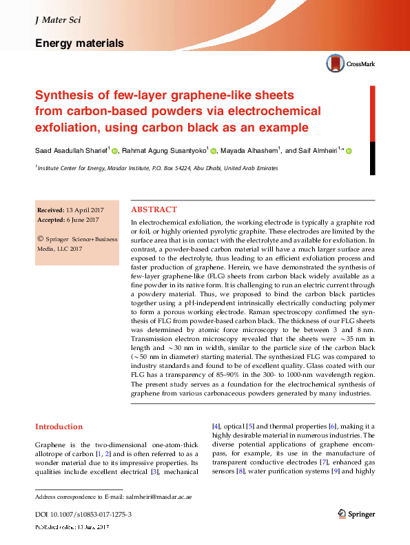 Pdf Synthesis Of Few Layer Graphene Like Sheets From Carbon Based Powders Via Electrochemical