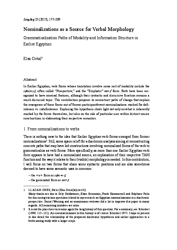 (PDF) Nominalizations as a Source for Verbal Morphology. Grammaticalization paths of Modality ...