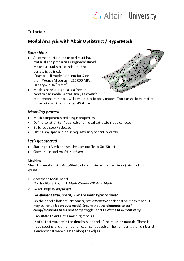 (PDF) Tutorial: Modal Analysis with Altair OptiStruct / HyperMesh