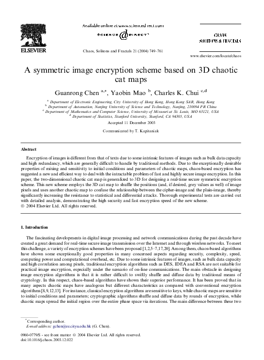 (PDF) A symmetric image encryption scheme based on 3D chaotic cat maps