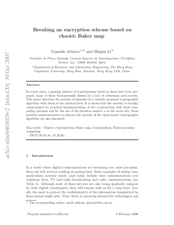 (PDF) Breaking an encryption scheme based on chaotic baker map