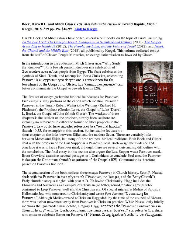 (PDF) Darrell L. Bock and Mitch Glaser, eds. Messiah in the Passover. Grand Rapids, Mich ...
