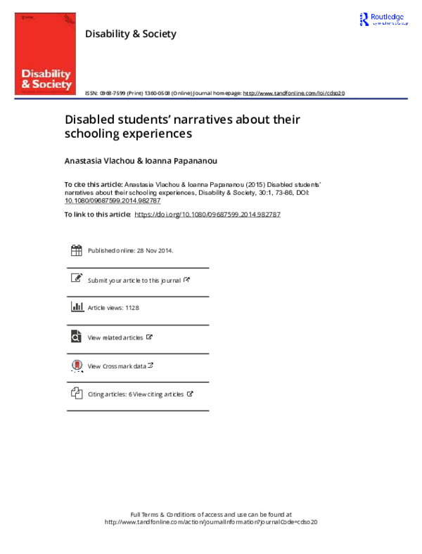 (PDF) Disabled students' narratives about their schooling experiences