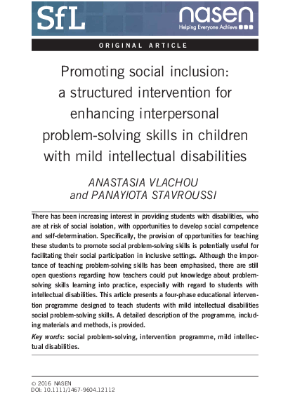 (PDF) Promoting social inclusion: a structured intervention for ...