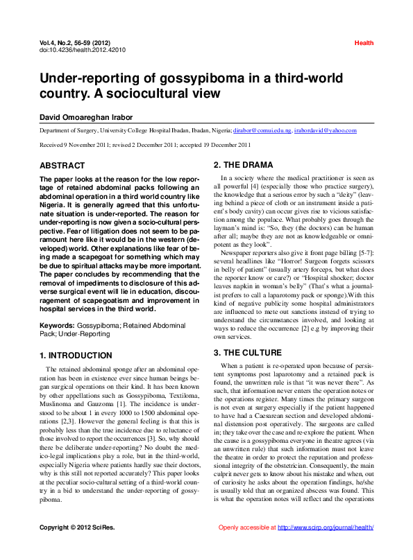 (PDF) Under-reporting of gossypiboma in a third-world country. A ...