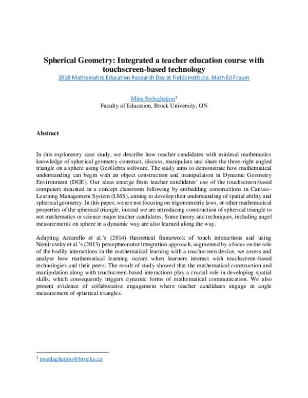 (PDF) Spherical Geometry: Integrated a teacher education course with ...