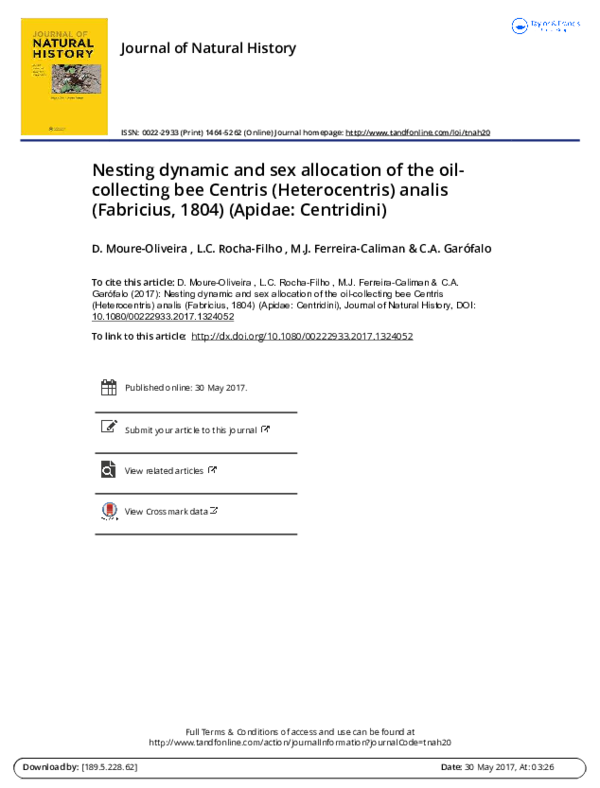 (PDF) Nesting dynamic and sex allocation of the oil- collecting bee ...