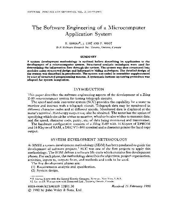 Pdf The Software Engineering Of A Microcomputer Application System