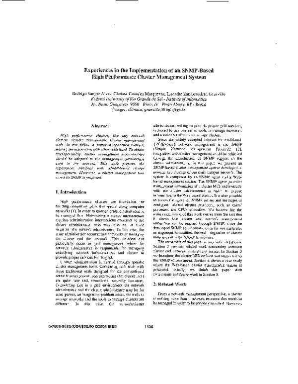 (PDF) Experiences in the Implementation of an SNMP-Based High Performance Cluster Management System