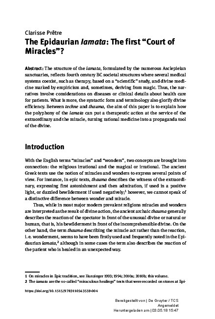 (PDF) The Epidaurian Iamata: The first "Court of Miracles"?