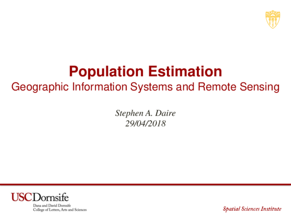 Ppt Population Estimation Geographic Information Systems And Remote Sensing