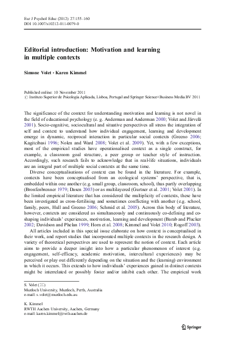(PDF) Editorial introduction: Motivation and learning in multiple contexts