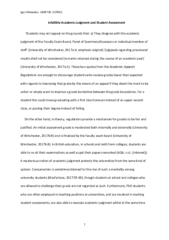 (DOC) Infallible Academic Judgment and Student Assessment