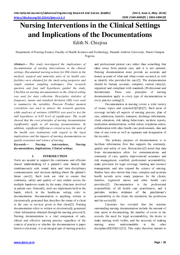 (PDF) Nursing Interventions in the Clinical Settings and Implications ...