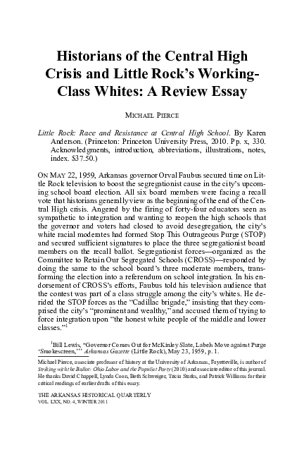 (PDF) "Historians of the Central High Crisis and Little Rock's Working ...