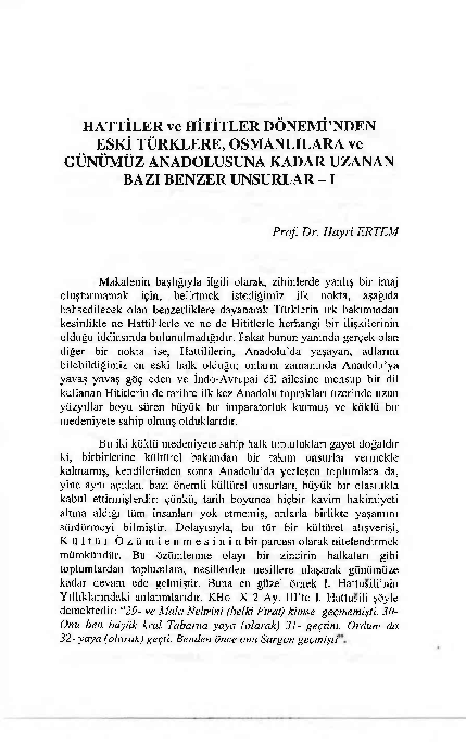 (PDF) HATTİLER ve HİTİTLER DÖNEMİ'NDEN ESKİ TÜRKLERE, OSMANLILARA ve ...