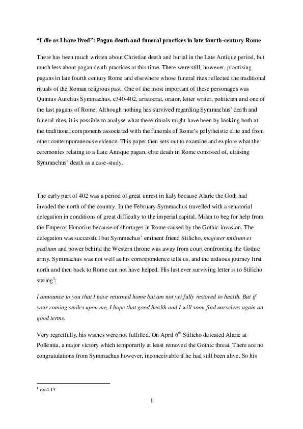 (DOC) " I die as I have lived " : Pagan death and funeral practices in ...