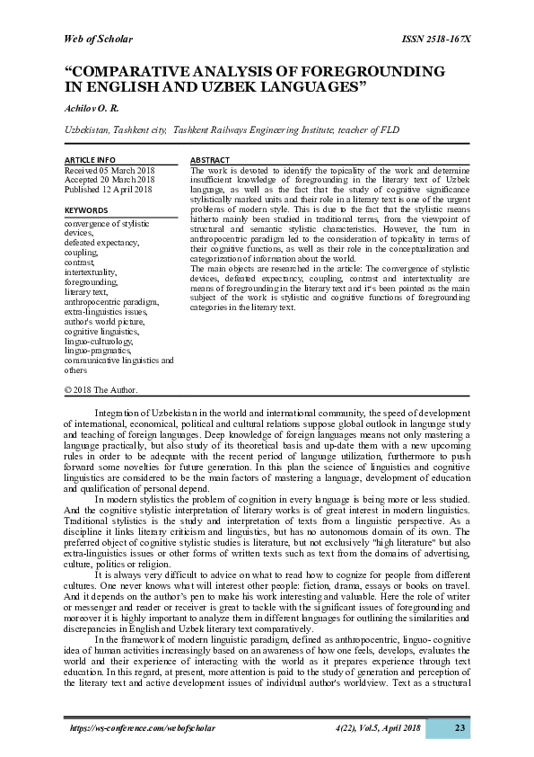 (PDF) “COMPARATIVE ANALYSIS OF FOREGROUNDING IN ENGLISH AND UZBEK ...