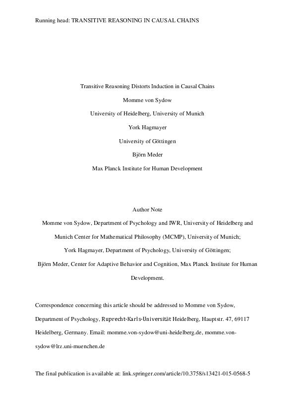 (PDF) Transitive Reasoning Distorts Induction in Causal Chains