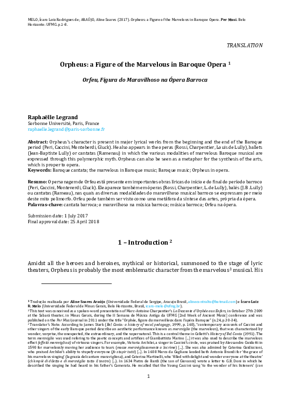 (PDF) Orpheus: a Figure of the Marvelous in Baroque Opera - Orfeu ...