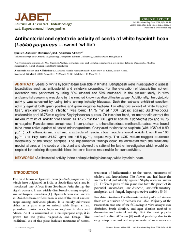 (PDF) Antibacterial and cytotoxic activity of seeds of white hyacinth ...