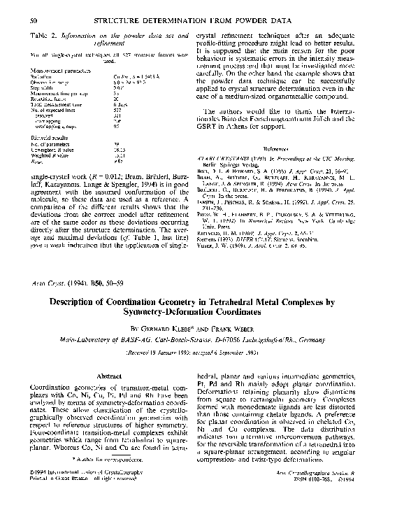 Pdf Description Of Coordination Geometry In Tetrahedral Metal