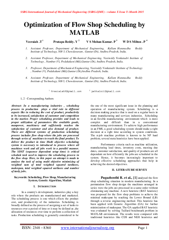 Pdf Optimization Of Flow Shop Scheduling By Matlab