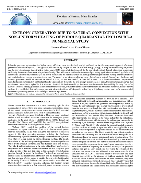 Pdf Entropy Generation Due To Natural Convection With Non Uniform