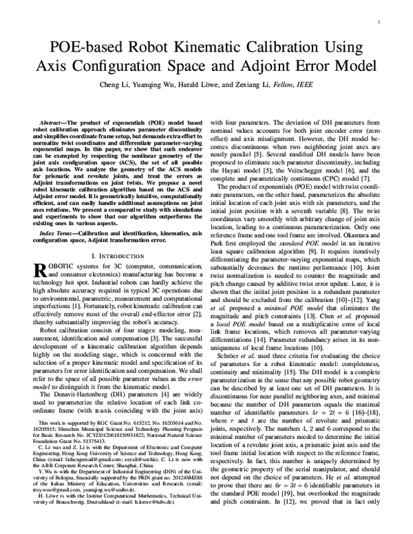 (PDF) POE-based Robot Kinematic Calibration Using Axis Configuration ... (PDF) POE-based Robot Kinematic Calibration Using Axis Configuration ...