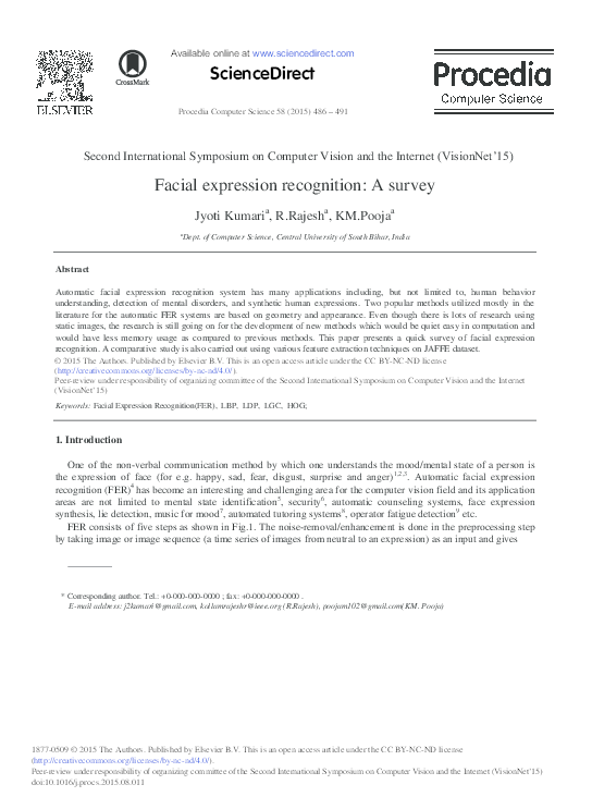 (PDF) Facial expression recognition: A survey