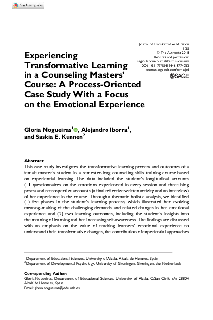 Pdf Experiencing Transformative Learning In A Counseling Masters Course A Process Oriented