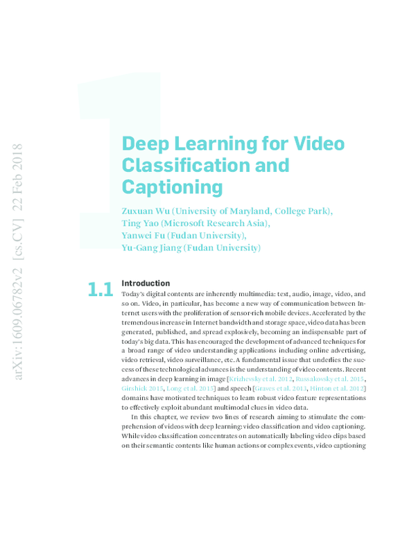 (PDF) Deep Learning for Video Classification and Captioning