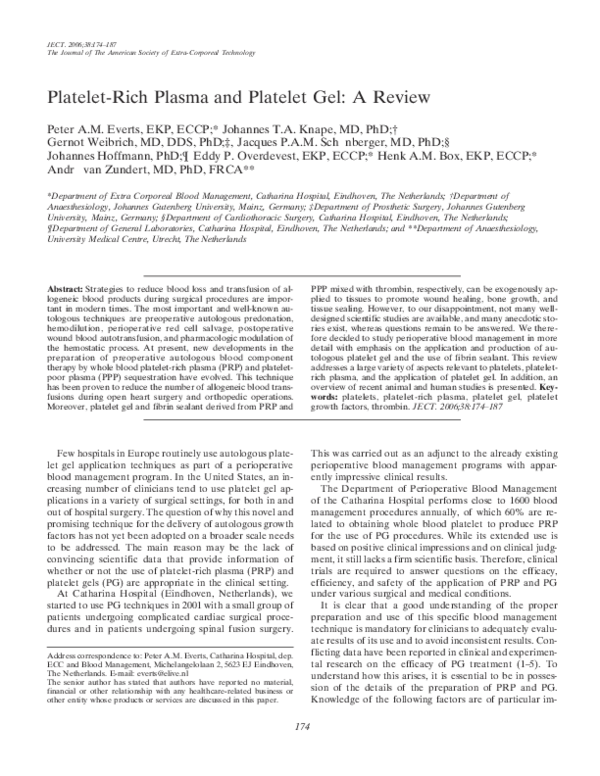 (PDF) Platelet-Rich Plasma and Platelet Gel: A Review