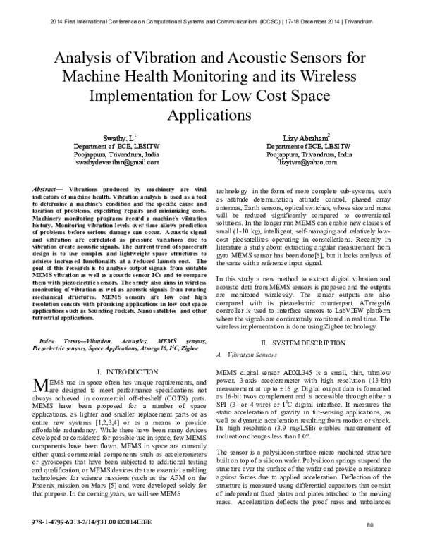 Pdf Analysis Of Vibration And Acoustic Sensors For Machine Health Monitoring And Its Wireless