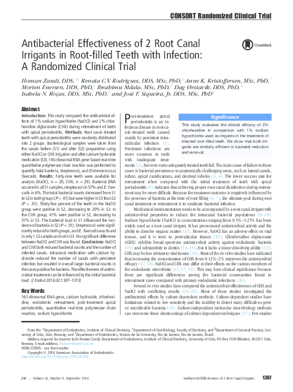 (PDF) Antibacterial Effectiveness of 2 Root Canal Irrigants in Root-filled Teeth with Infection ...