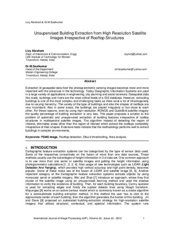 (PDF) Unsupervised Building Extraction from High Resolution Satellite Images Irrespective of ...