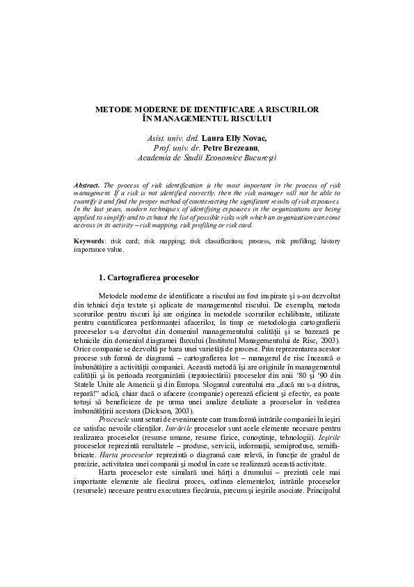 (PDF) METODE MODERNE DE IDENTIFICARE A RISCURILOR ÎN MANAGEMENTUL RISCULUI