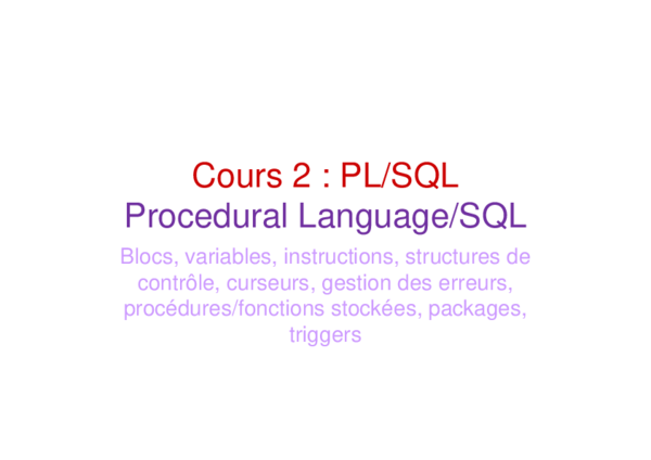 Pdf Cours 2 Pl Sql Procedural Language Sql Safa Safari