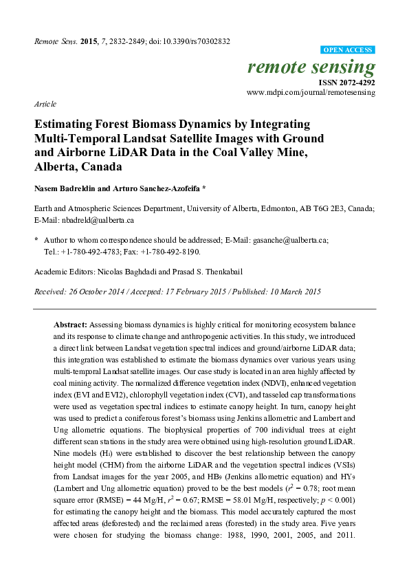 (PDF) Estimating Forest Biomass Dynamics by Integrating Multi-Temporal ...