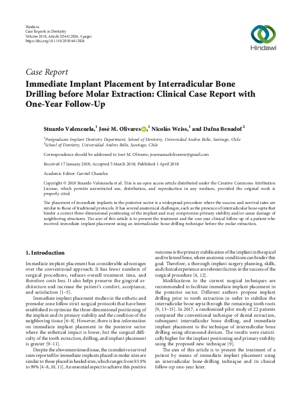 (PDF) Case Report Immediate Implant Placement by Interradicular Bone Drilling before Molar ...