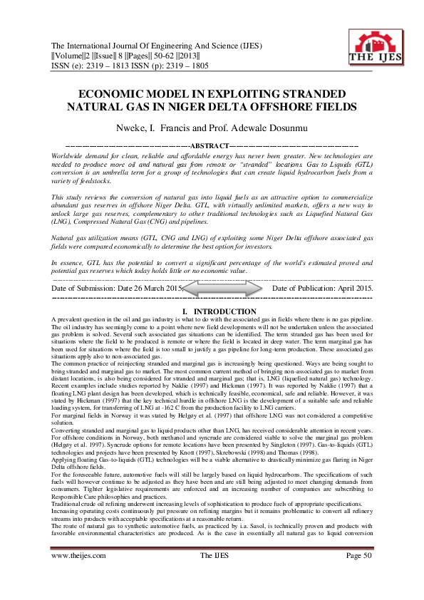 (PDF) ECONOMIC MODEL IN EXPLOITING STRANDED NATURAL GAS IN NIGER DELTA ...