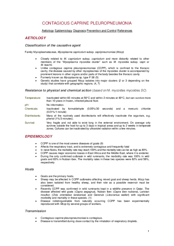 (PDF) CONTAGIOUS CAPRINE PLEUROPNEUMONIA Aetiology Epidemiology ...