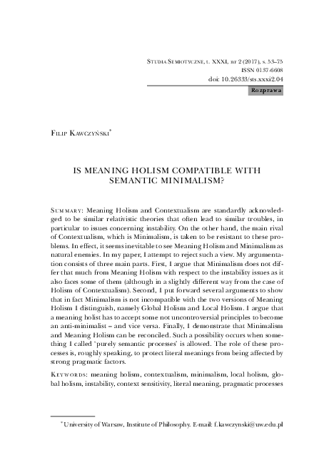 (PDF) Is Meaning Holism Compatible with Semantic Minimalism