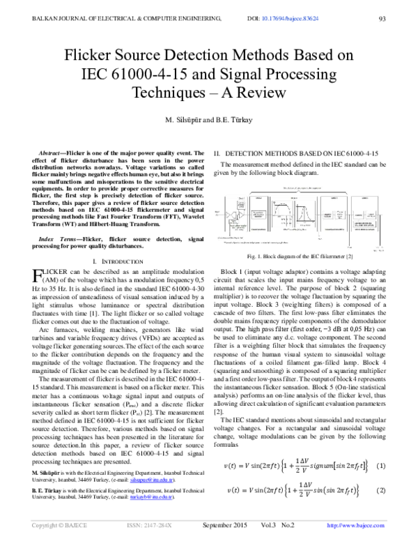 (PDF) Flicker Source Detection Methods Based on IEC 61000-4-15 and ...