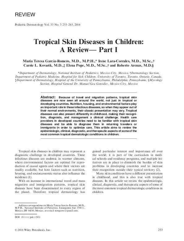 (PDF) Tropical Skin Diseases in Children: A Review— Part I | Marigert ...